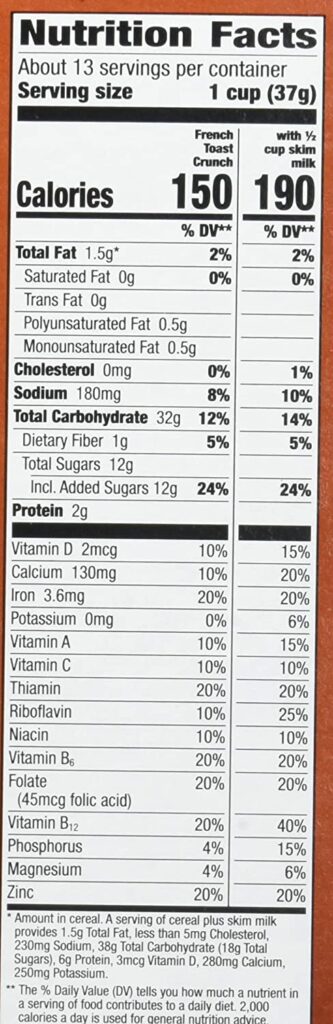 Is French Toast Crunch Cereal Healthy? Ingredients & Nutrition Facts ...
